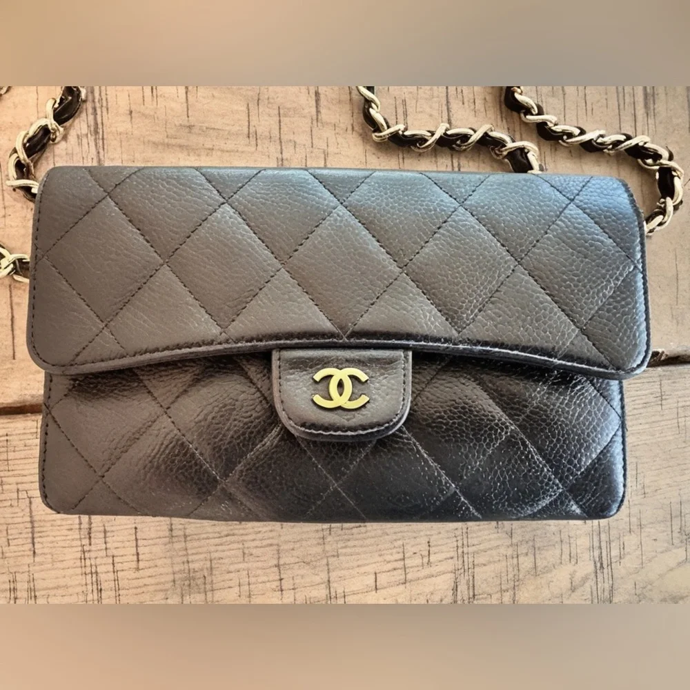 CHANEL | Bags | Chanel Classic Wallet On Chain Woc Black Caviar Leather ...